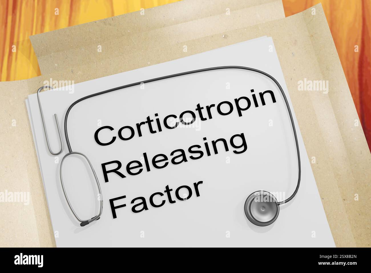 3D illustration of a medical document, titled Corticotropin Releasing ...