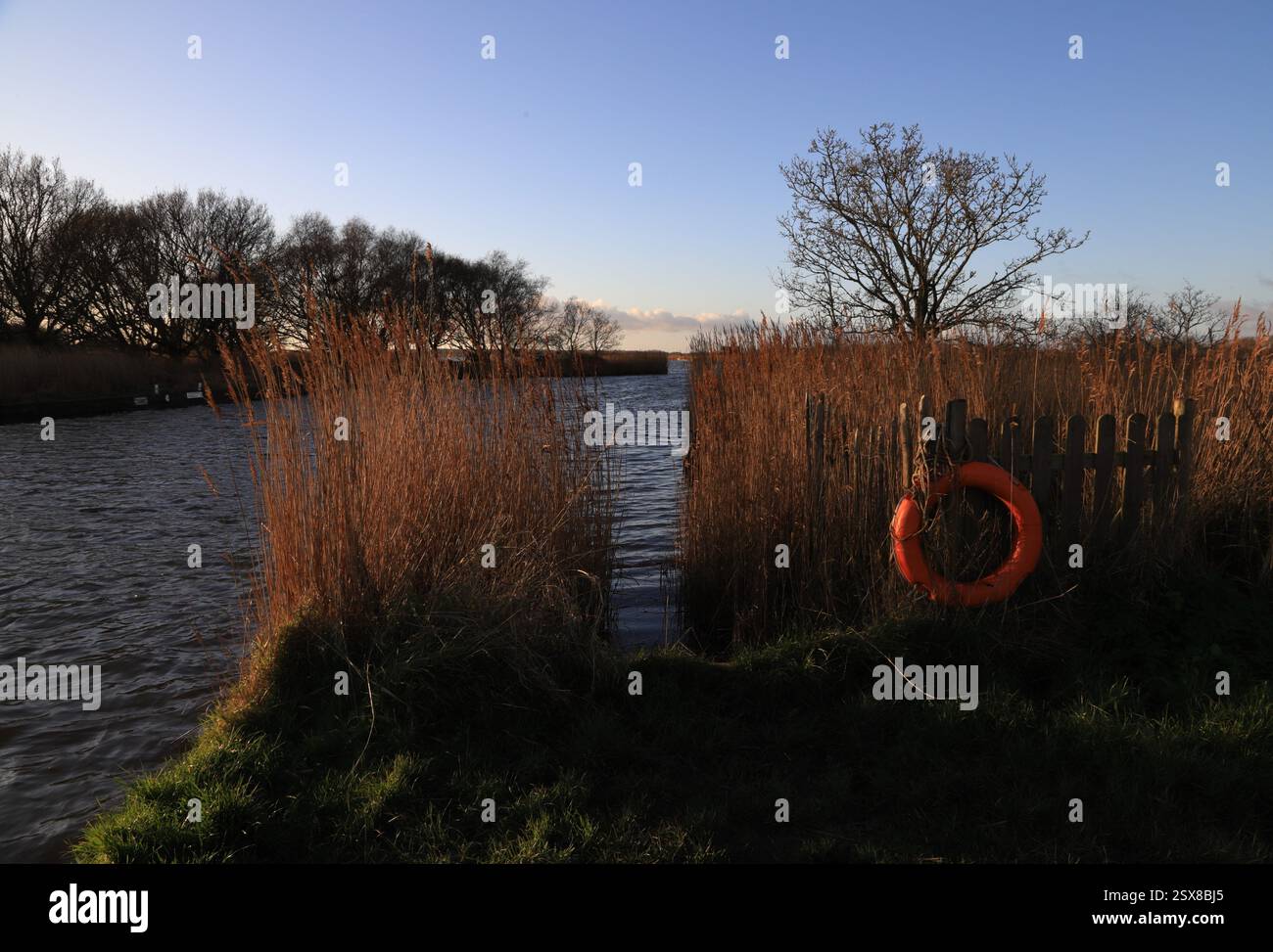 A lifebelt positioned at the entrance to Horsey Mere from Horsey Dyke ...
