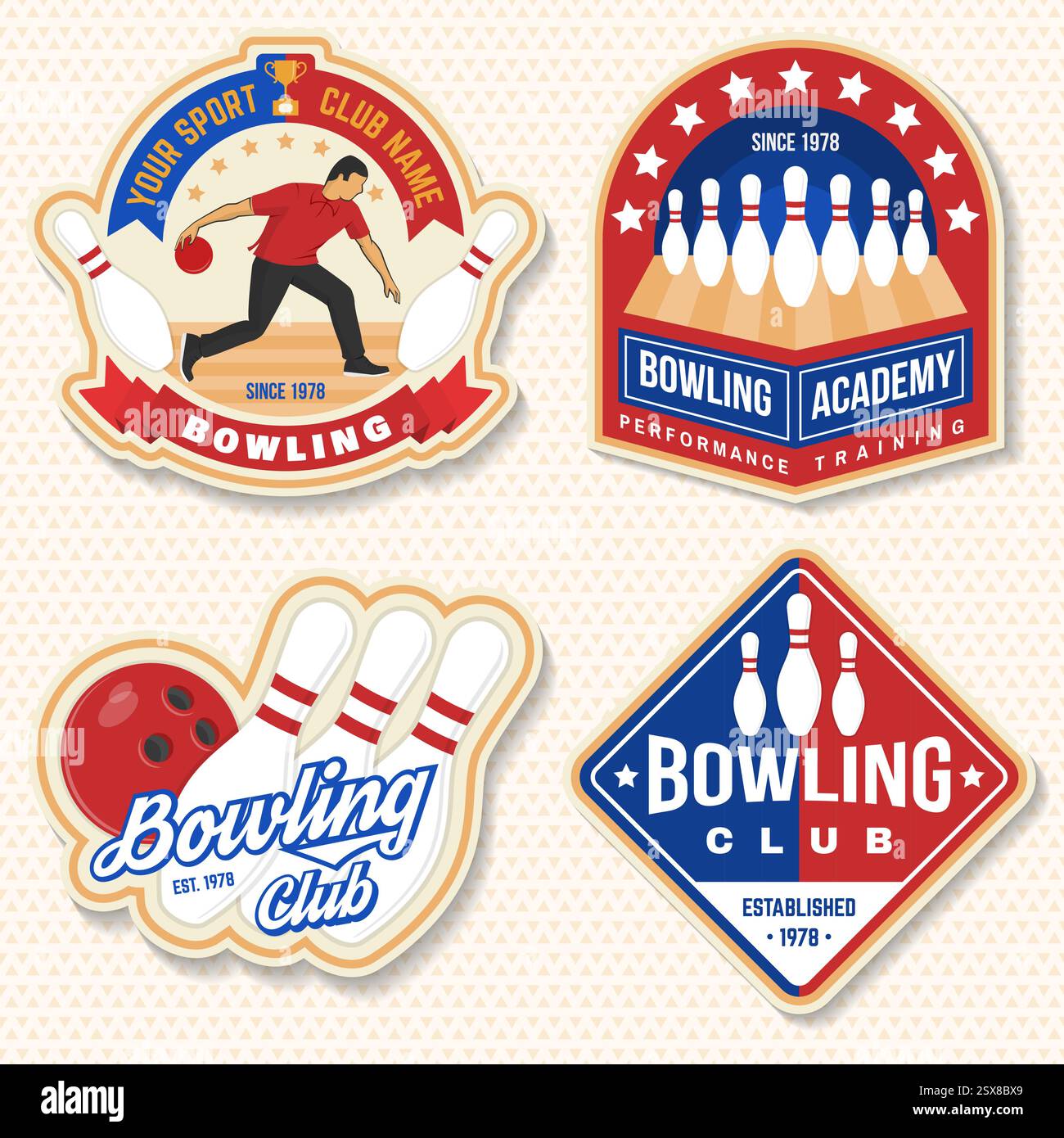 Bowling sports club stickers, logos, badges design. Vintage design with ...