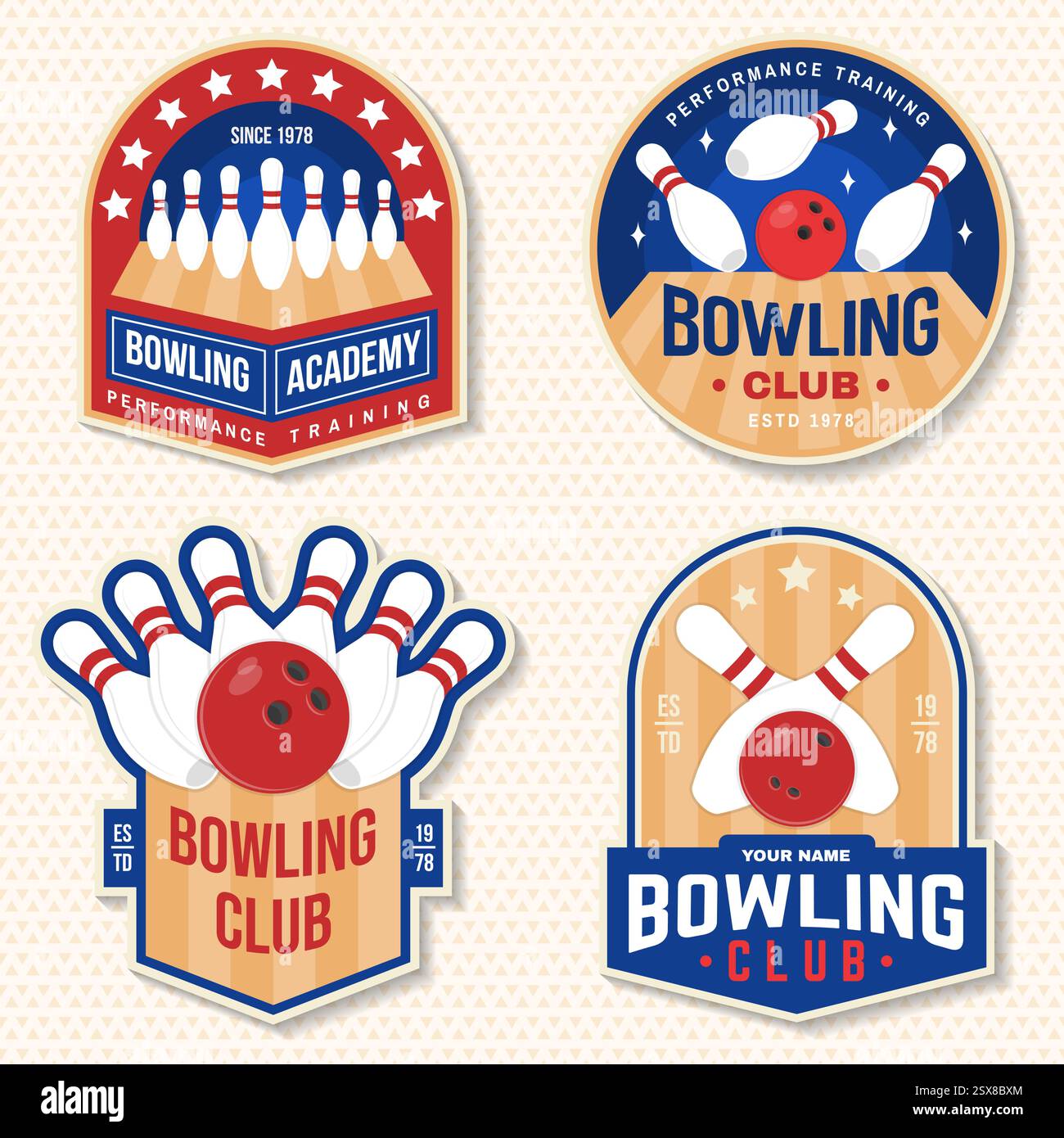 Bowling sports club stickers, logos, badges design. Vintage design with ...