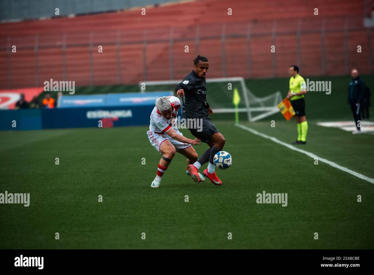 Mantova, Italy. 22nd Feb, 2025. Mehdi Dorval of SSC Bari in action against Nicolo Radaelli of ...