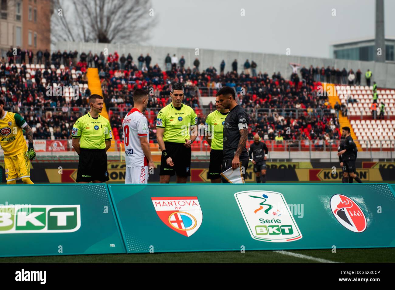 lined up on the field during the Italian Serie B match between Mantova 1911 vs SSC Bari in ...