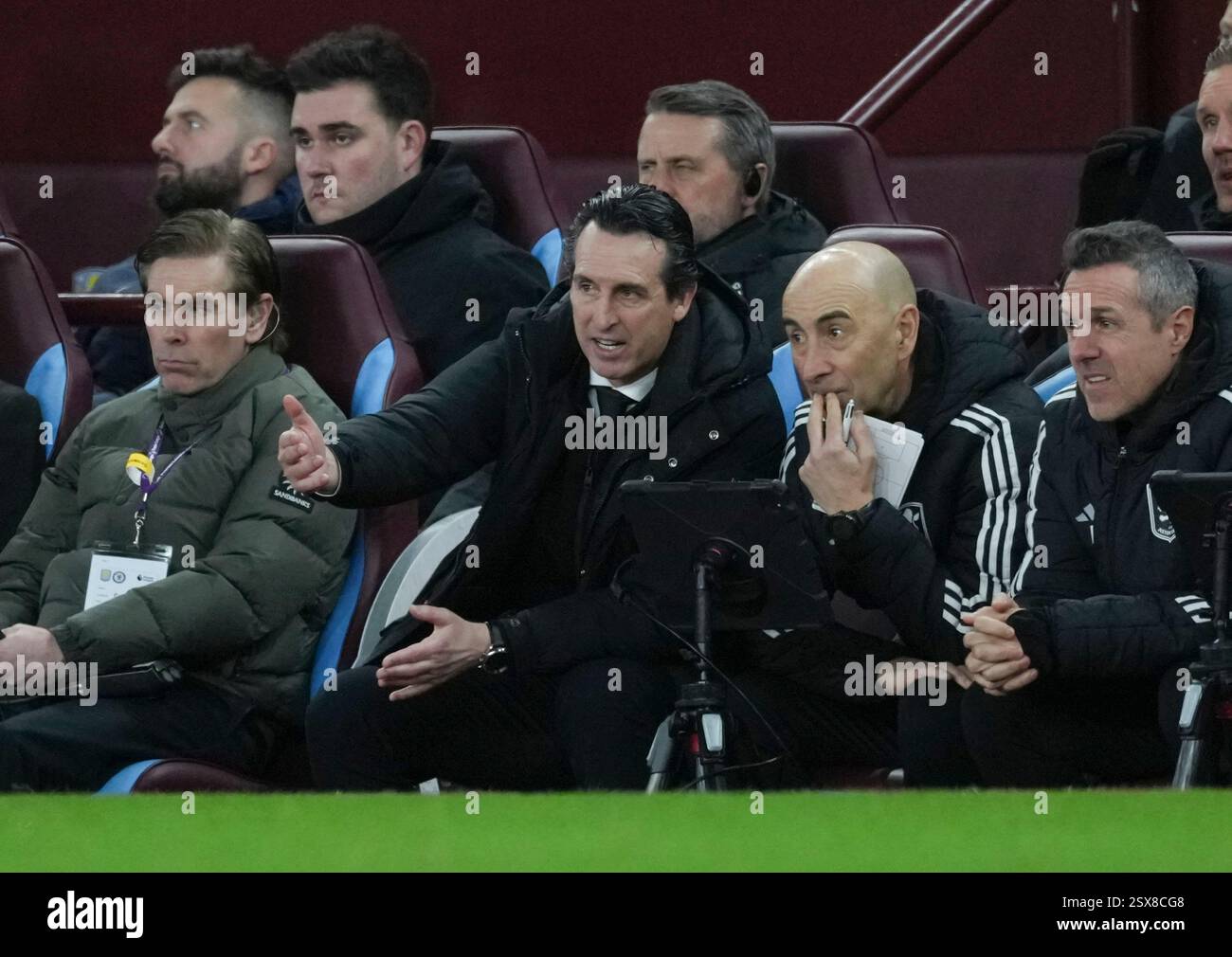Aston Villa's head coach Unai Emery talks to assistant during the ...