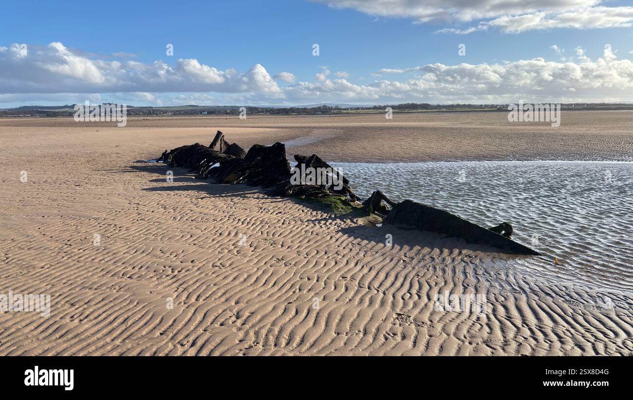 XT-class craft midget submarine ship wreck on Aberlady Beach. World War ...