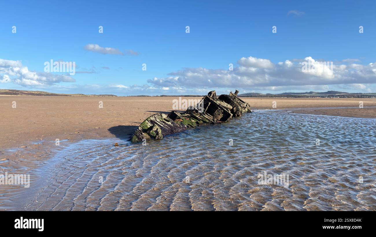 XT-class craft midget submarine ship wreck on Aberlady Beach. World War ...