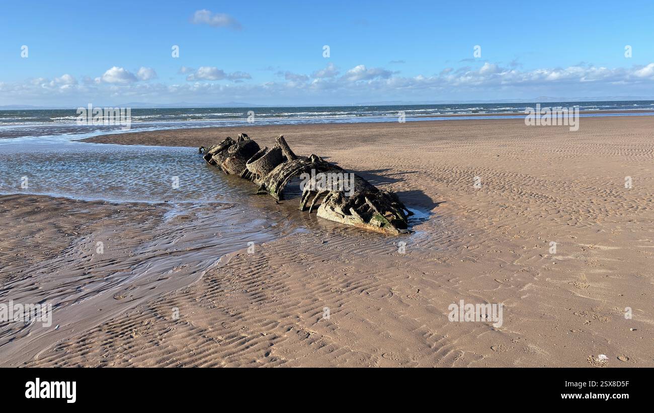 XT-class craft midget submarine ship wreck on Aberlady Beach. World War ...