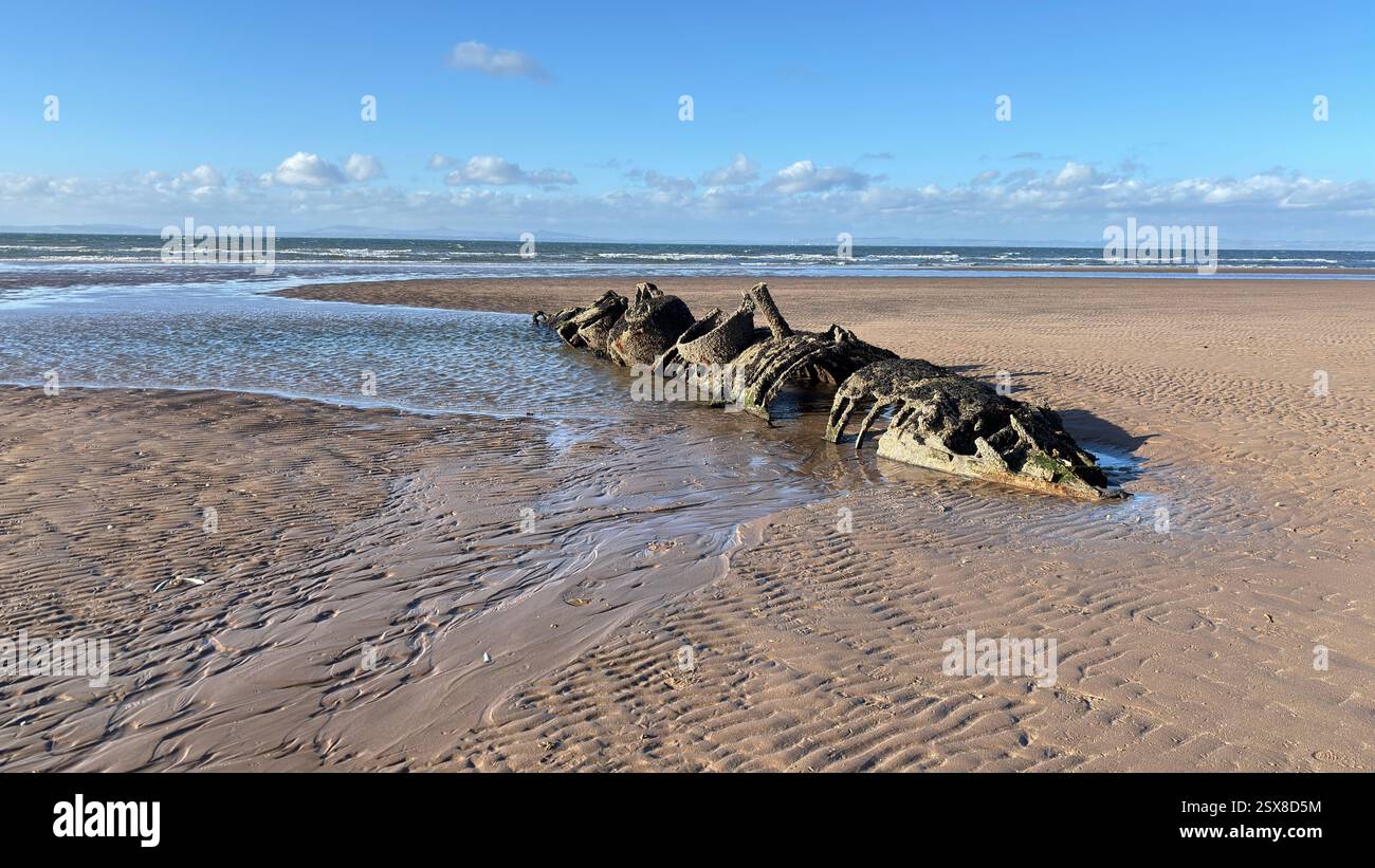 XT-class craft midget submarine ship wreck on Aberlady Beach. World War ...