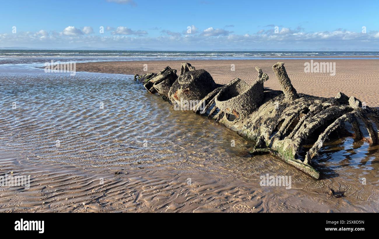 XT-class craft midget submarine ship wreck on Aberlady Beach. World War ...