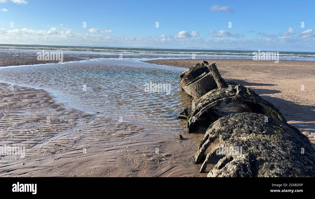 XT-class craft midget submarine ship wreck on Aberlady Beach. World War ...