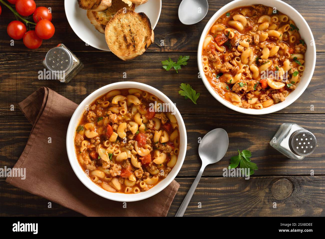 American goulash, dish with ground beef and elbow macaroni in tomato ...