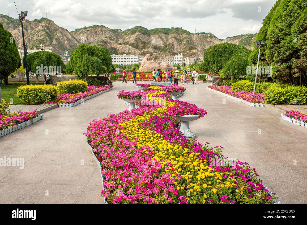 Binhe Park in Lanzhou with Yellow River Mother Statue. Lanzhou is the ...