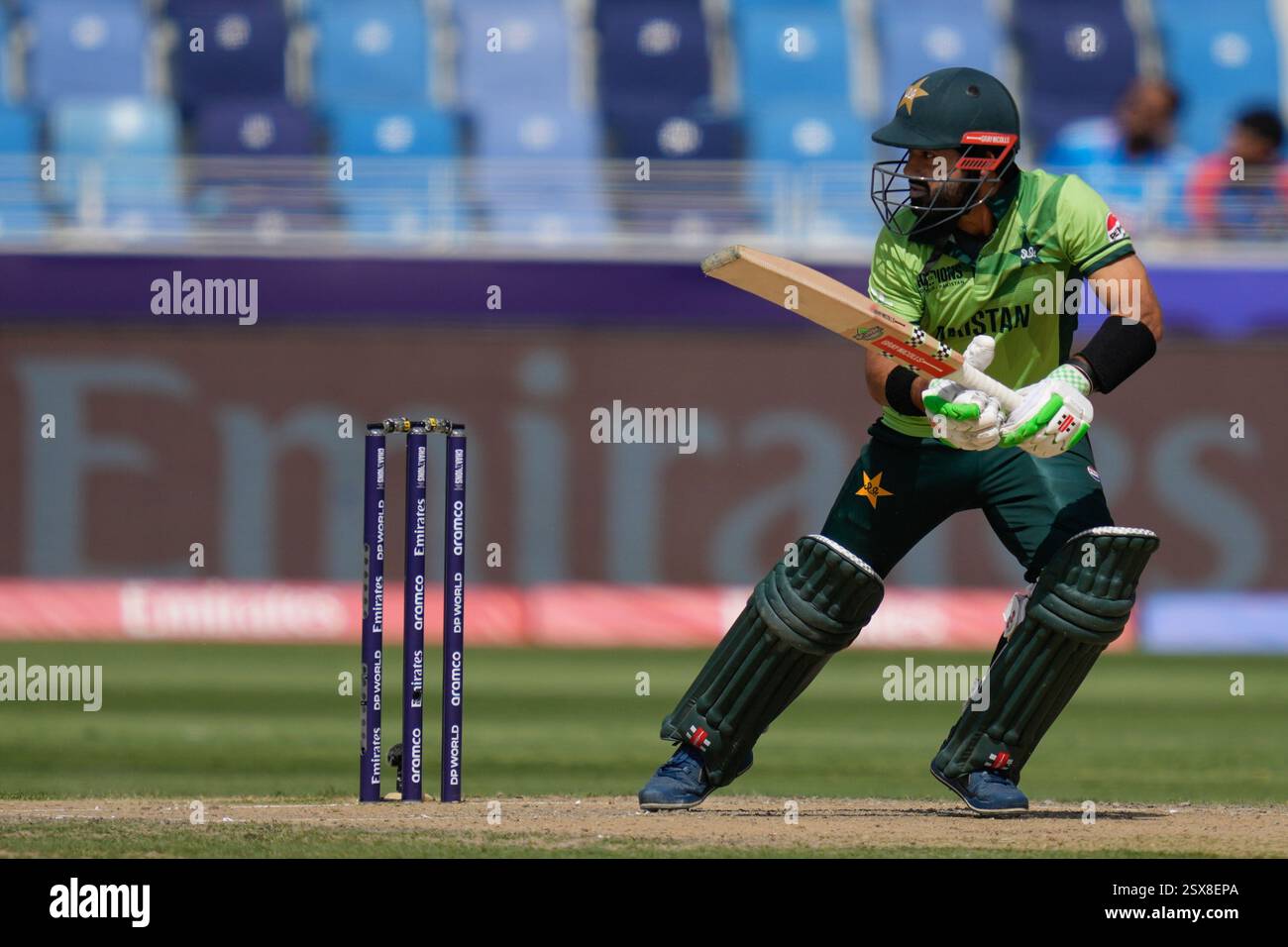 Pakistan's captain Mohammad Rizwan plays a shot during the ICC ...