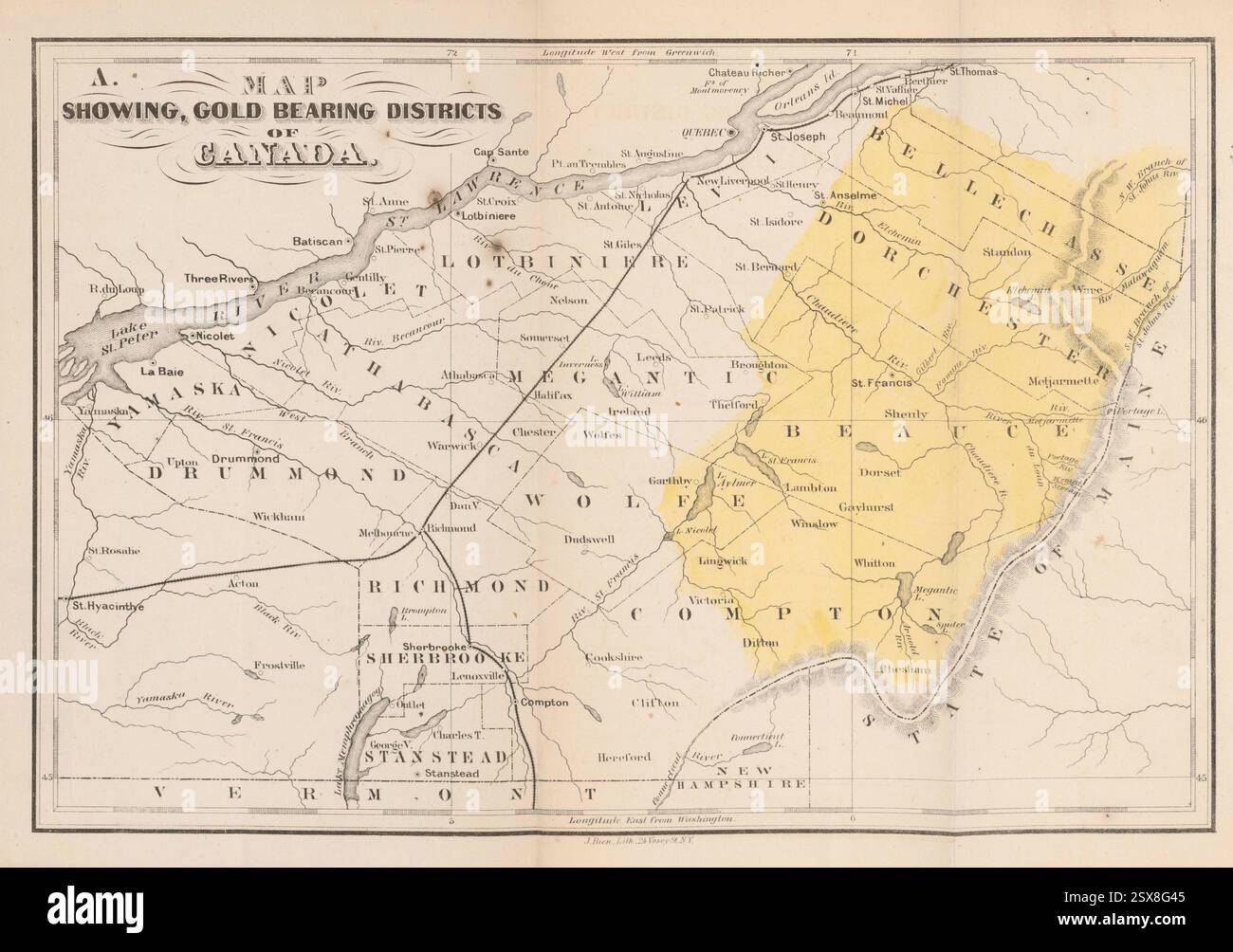 Vintage Map Showing Gold Bearing Districts of Quebec. Eastern Canada ...