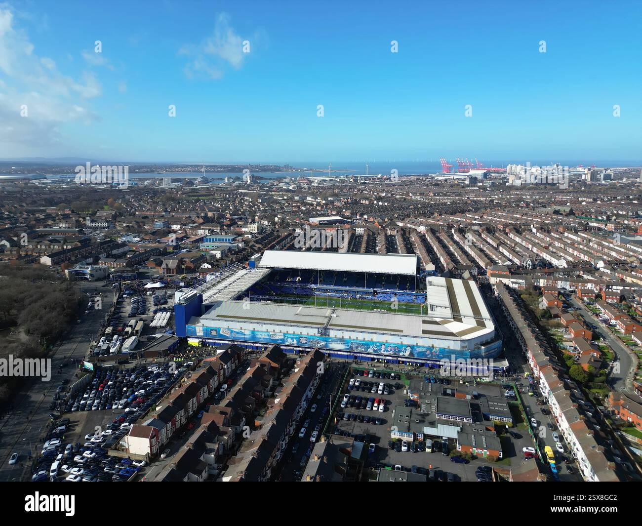 A stunning aerial drone view of Goodison Park, Everton FC’s historic ...