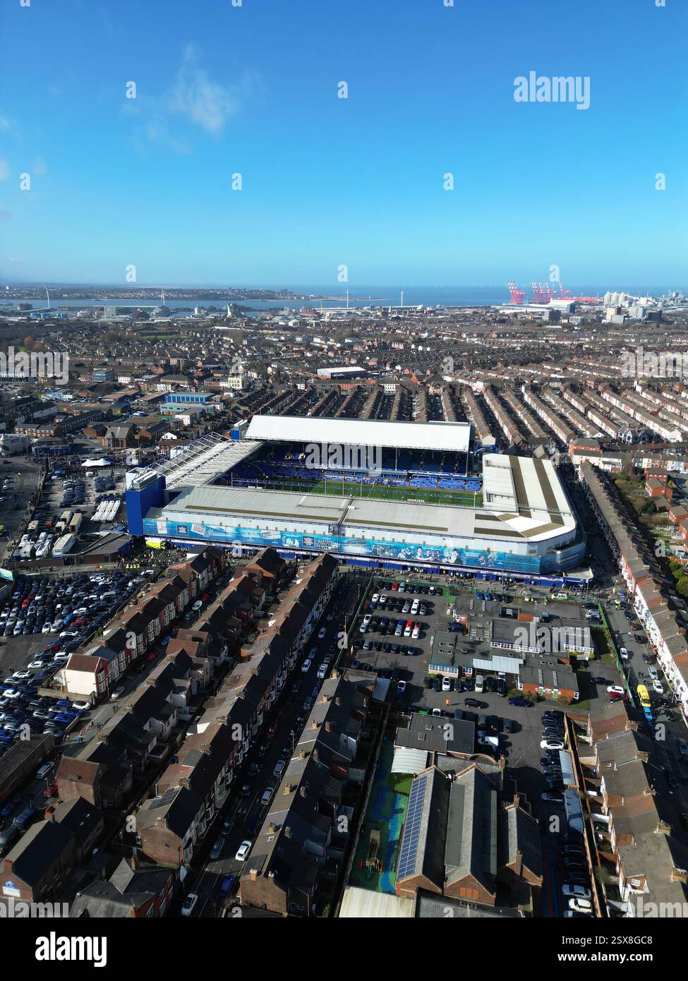 A stunning aerial drone view of Goodison Park, Everton FC’s historic ...