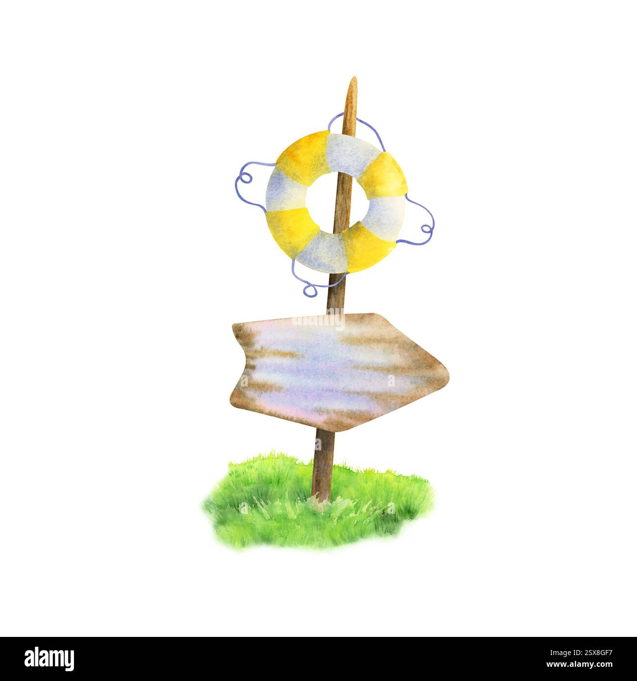 Colourful wooden board sign. Hand drawn watercolor illustration with ...