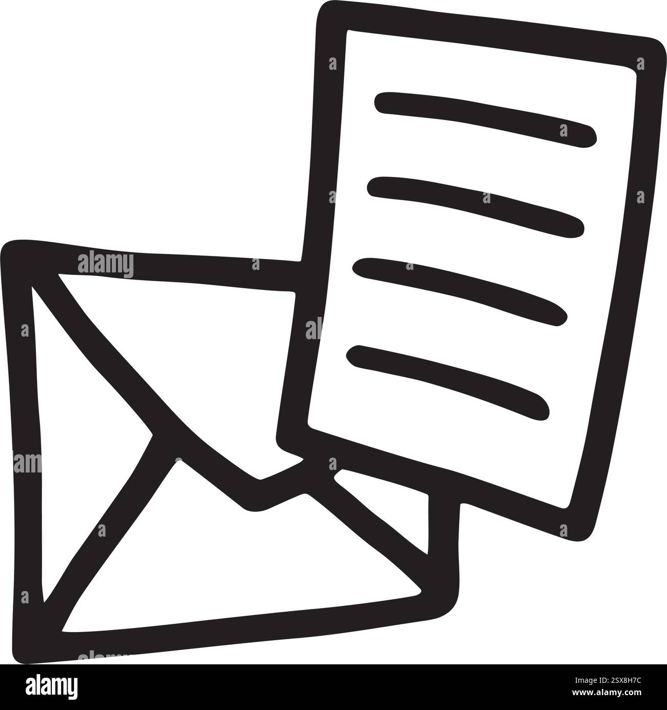 Doodle Open envelope with letter icon or logo, hand drawn with black ...