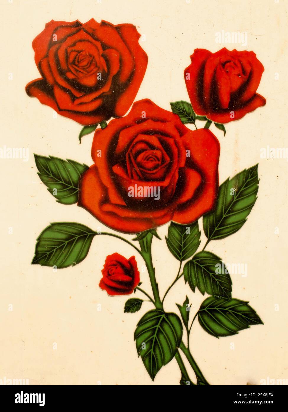 Decorative wall design featuring vibrant red roses and green leaves ...