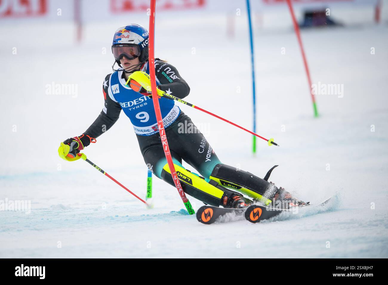 Sestriere, Italia. 23rd Feb, 2025. Albania's Lara Colturi speeds down the course during an ...