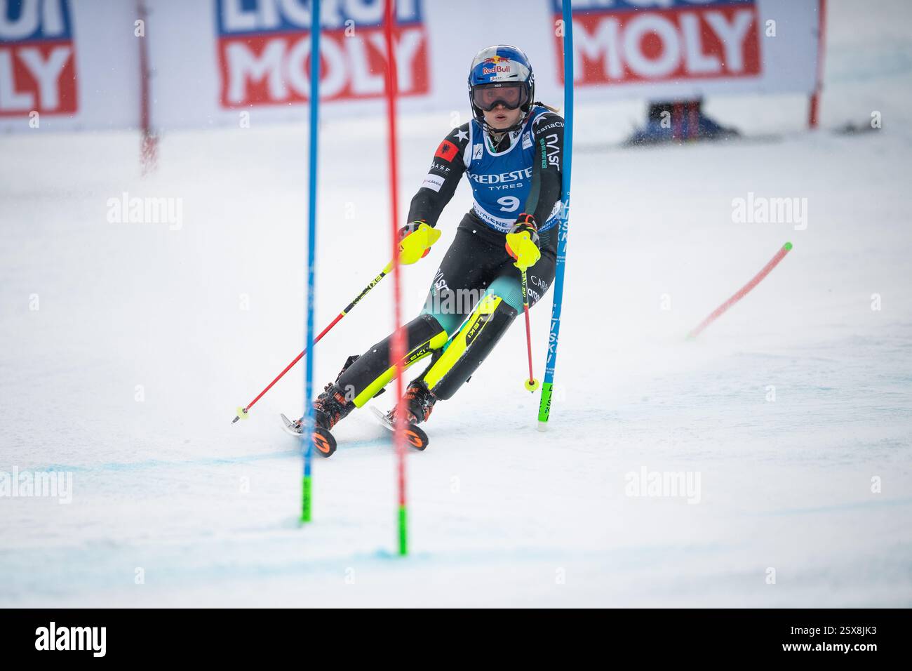 Sestriere, Italia. 23rd Feb, 2025. Albania's Lara Colturi speeds down the course during an ...