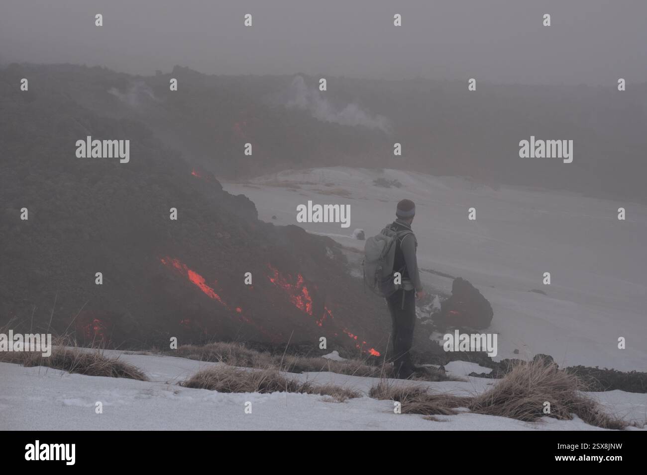Etna eruption, February 20, 2025: hiker looking lava face 1700m above ...