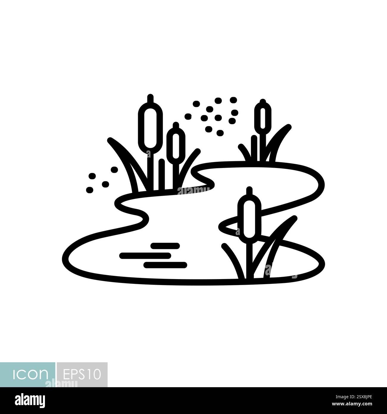 Pond with reed and mosquitoes, swamp vector icon. Nature sign. Graph ...