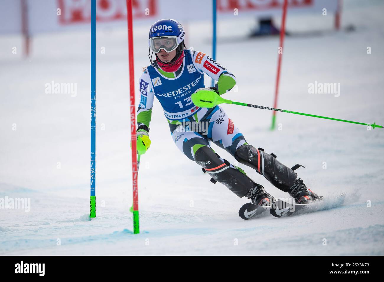 Slovenia’s Andreja Slokar speeds down the course during an alpine ski ...