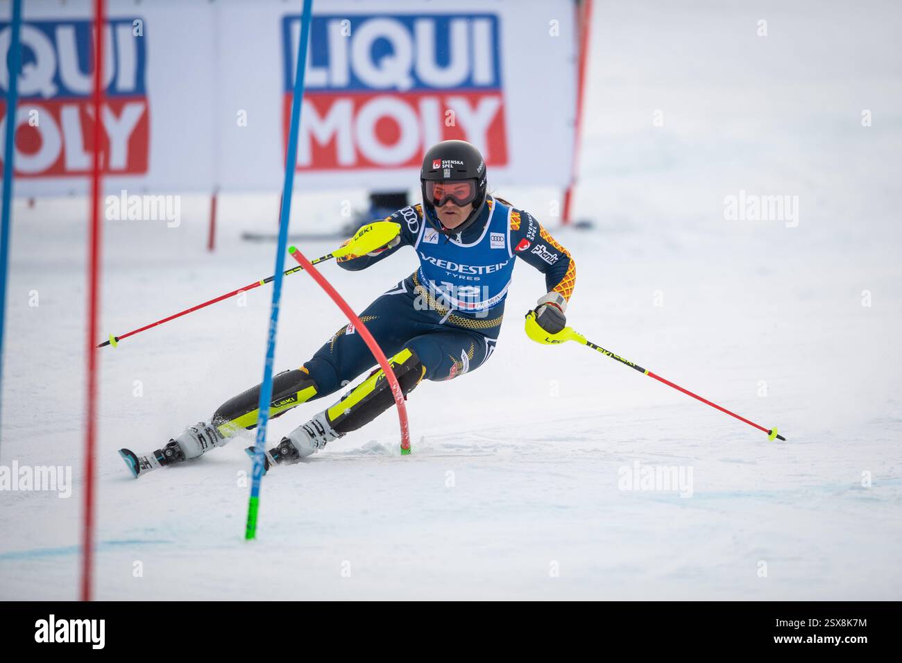 Sestriere, Italia. 23rd Feb, 2025. Sweden's Anna Swenn Larsson speeds ...