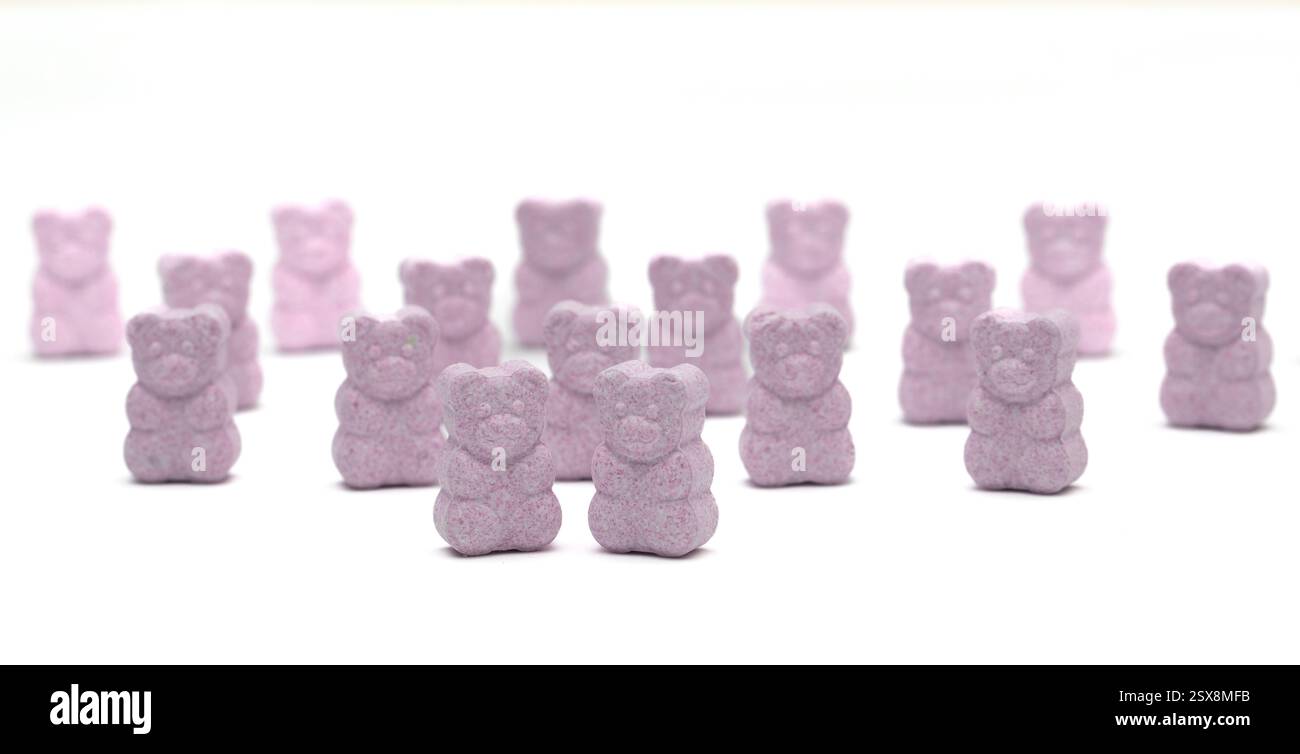 Pink Bear-Shaped Fizzy Brause Candy on White Background - Concept ...