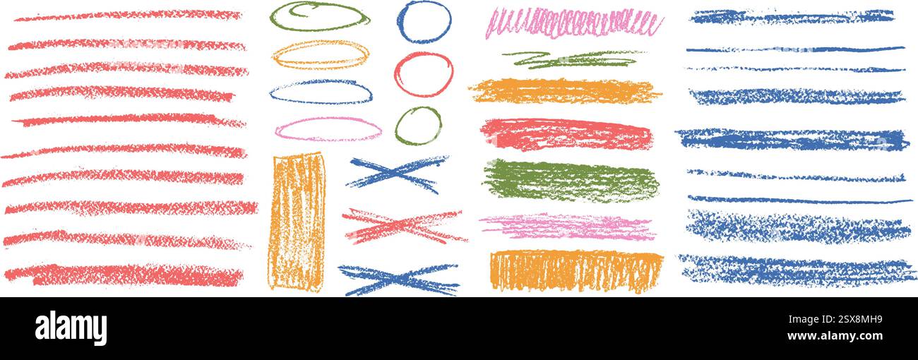 Chalk collage emphasis elements. Crayon underline, oval, rectangle set ...
