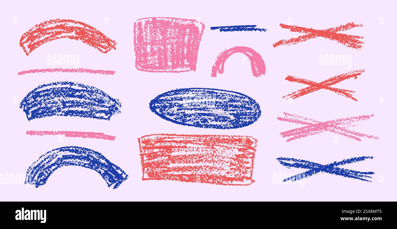 Chalk collage emphasis elements. Crayon underline, oval, rectangle set ...