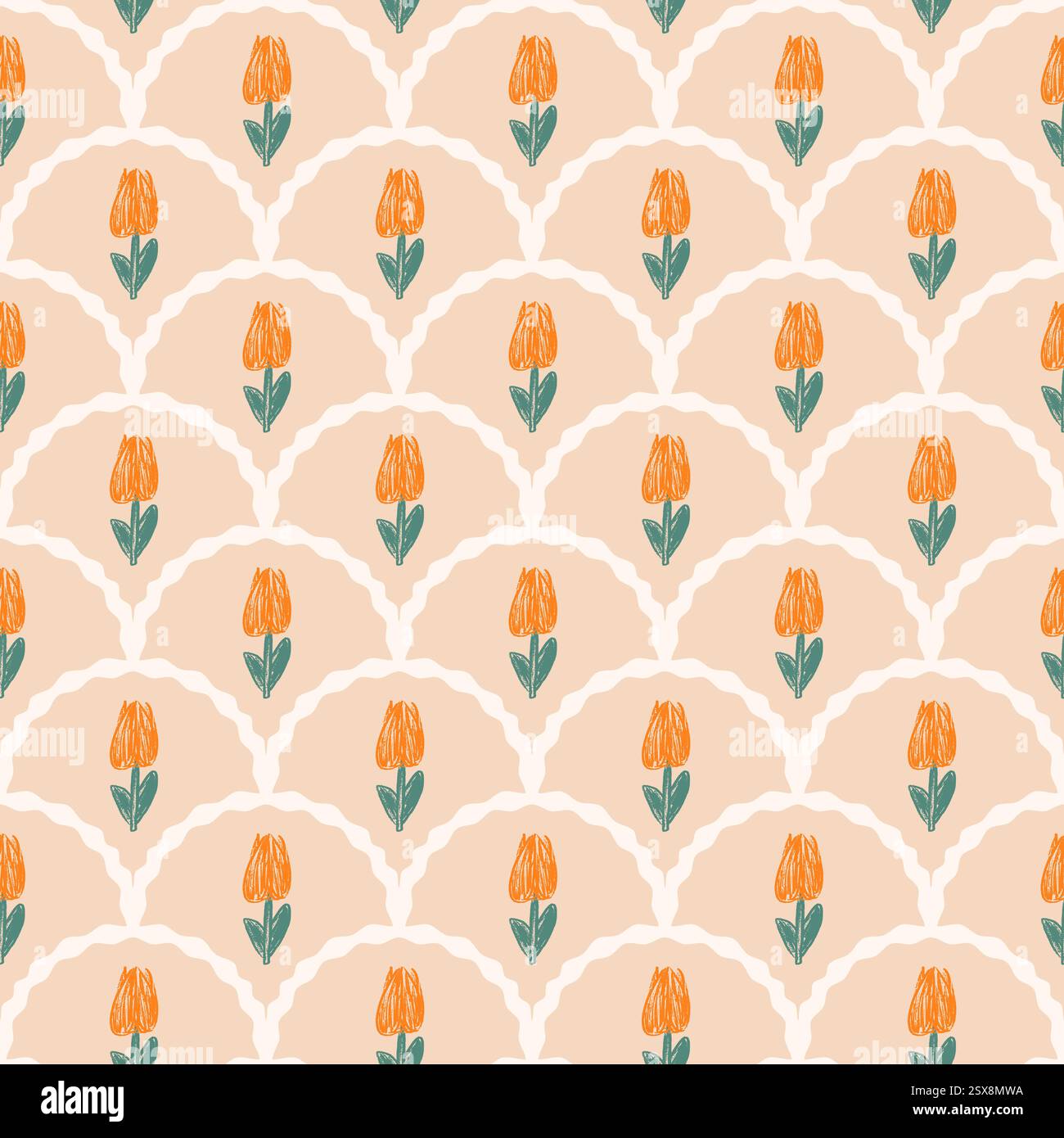 Flowers crayon drawn seamless pattern. Floral allover background ...