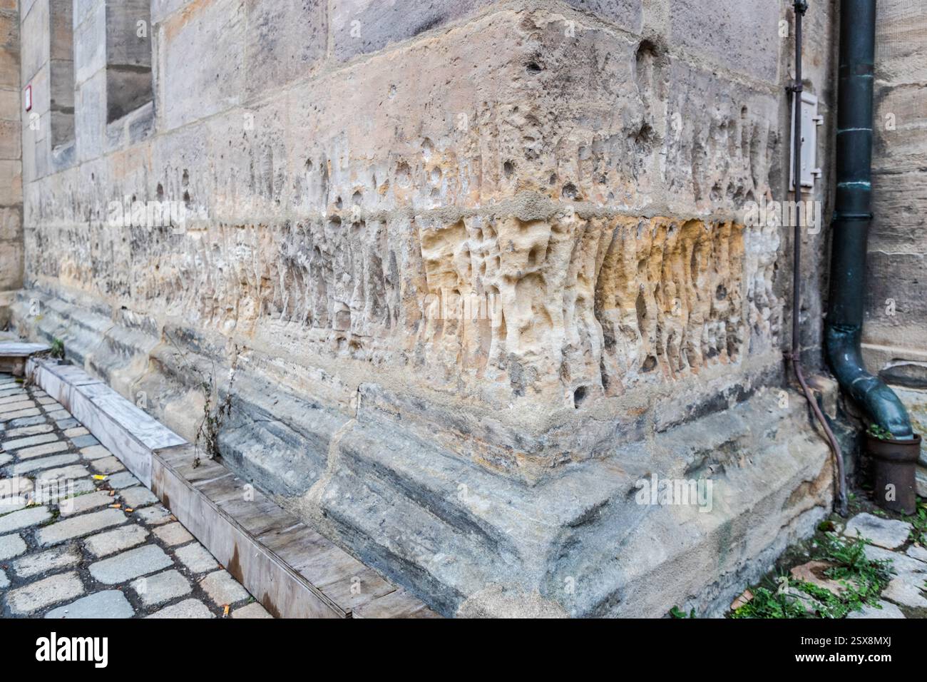 Close-up of the textured stone wall of the St. Martin Church in ...