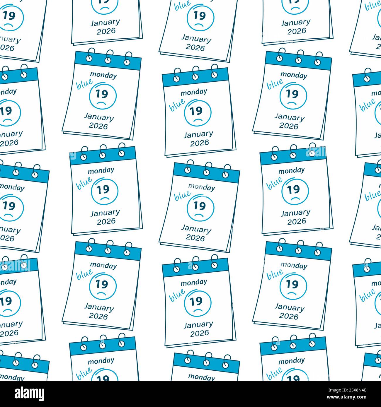 2026 January 19 Sad emoticon, date and lettering Calendar pages ...