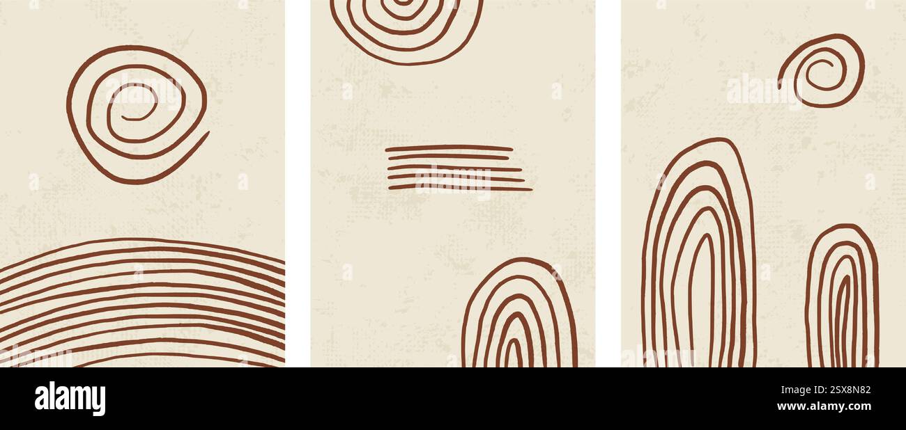 Boho arch posters set. Abstract japandi interior wall decor. Vector ...