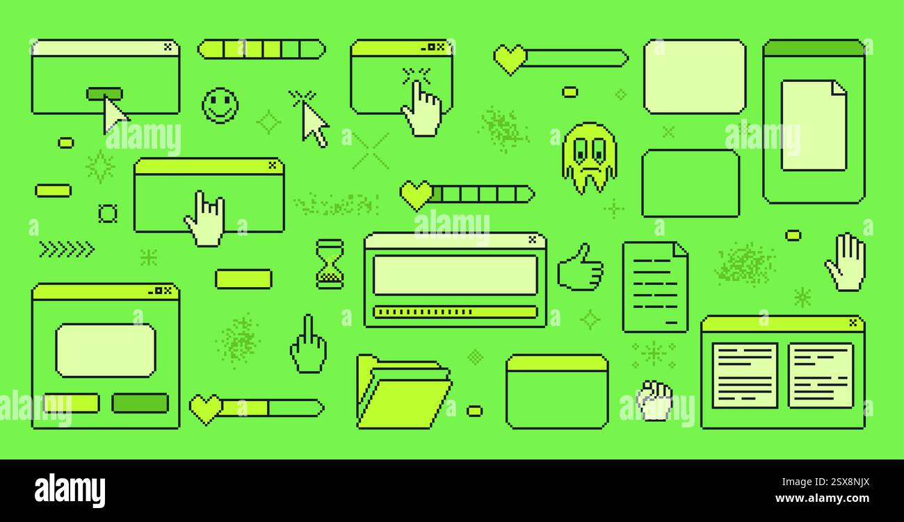 Pixel art retro windows interface. 8 bit text boxes with pointers ...