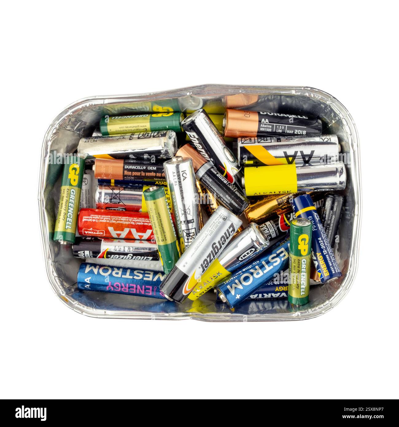 Box full of old used alkaline and lithium batteries isolated Stock ...
