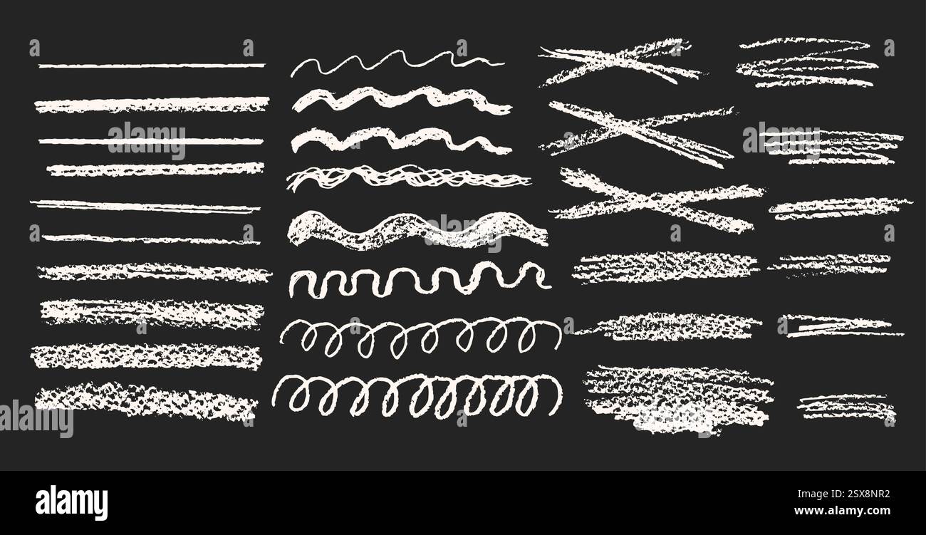Charcoal underline set. Pencil scribble lines pack. Chalk white doodle rough strokes. Grunge ...