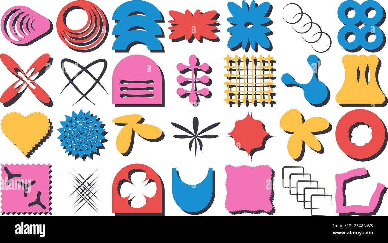 Geometric shapes set. Neo brutalist figures pack. Retro y2k forms ...