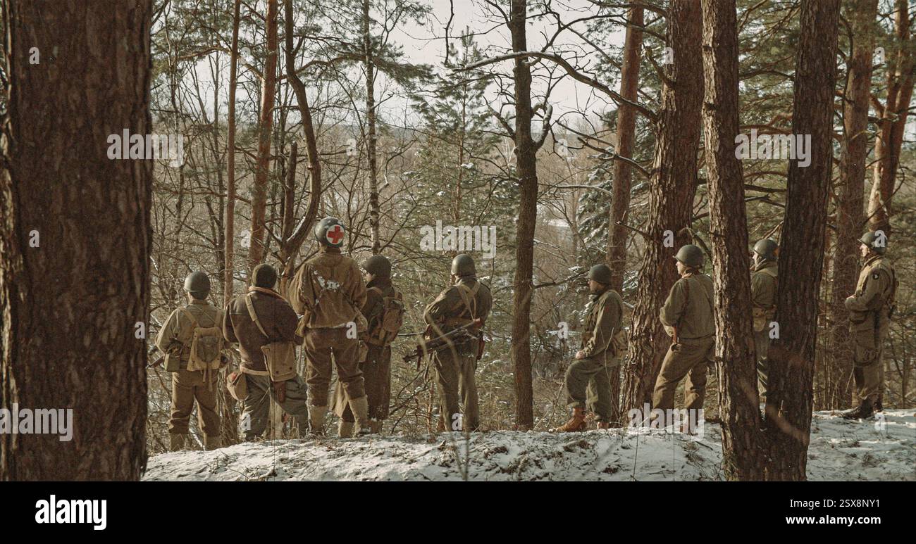 Back View On American Infantry Soldiers standing together At Winter Day ...