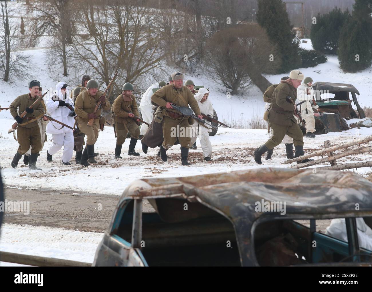 Minsk, Belarus. 22nd Feb, 2025. Actors perform in an event featuring a ...