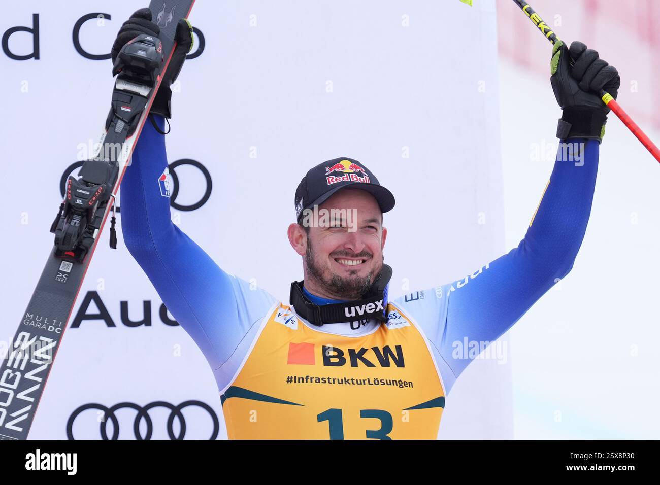 Third placed Italy's Dominik Paris celebrates after an alpine ski, men ...