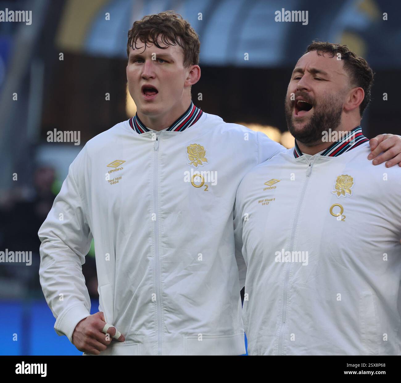 London, UK. 22nd Feb, 2025. L-R England's Ted Hill and England's Will ...