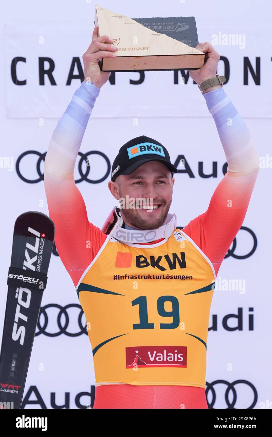 Second placed Switzerland's Alexis Monney celebrates after an alpine ...