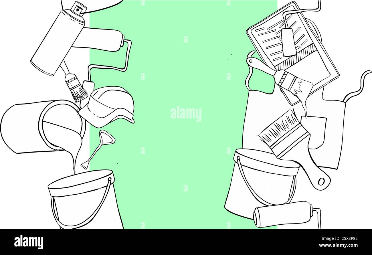 Graphic line ink seamless vertical border frame with painting tools ...