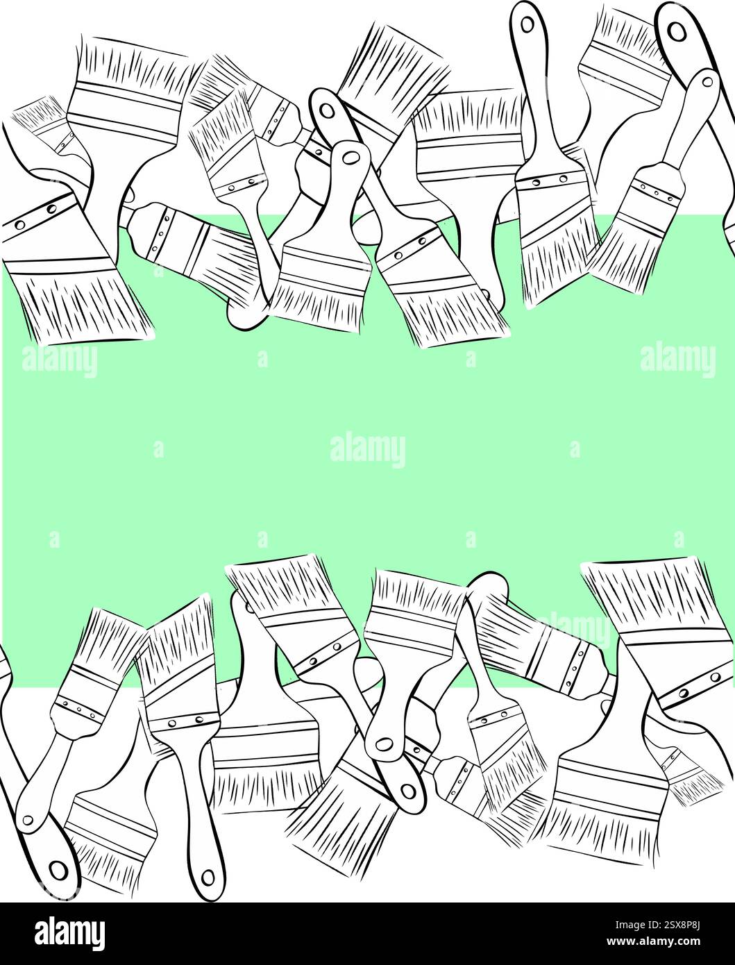 Painter brush seamless border frame. Vector graphic line ink ...