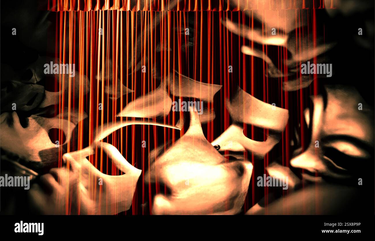 the actors' masks at rest in front of the stage Stock Photo - Alamy