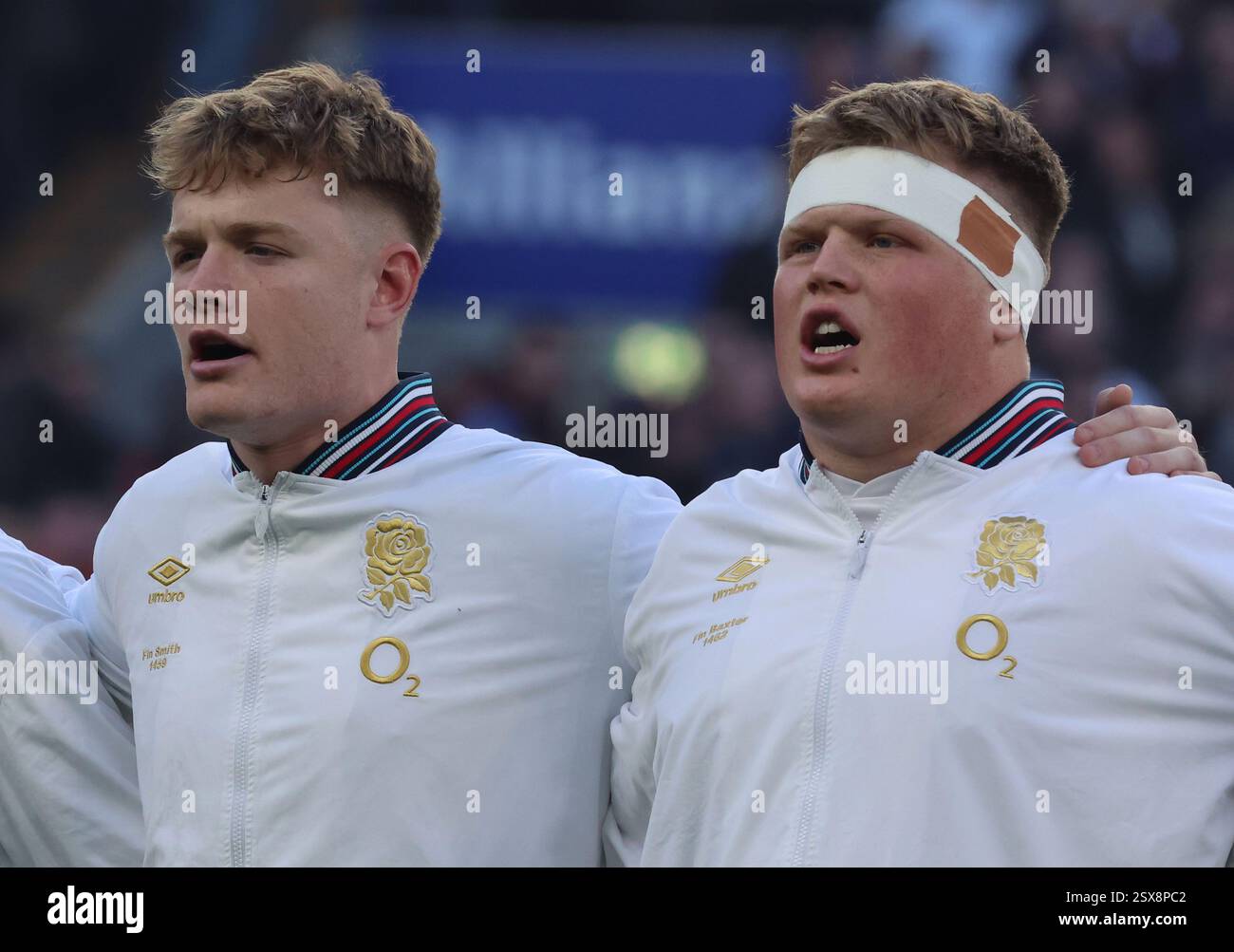L-R England's Fin Smith(Northampton Saints) and England's Fin Baxter ...