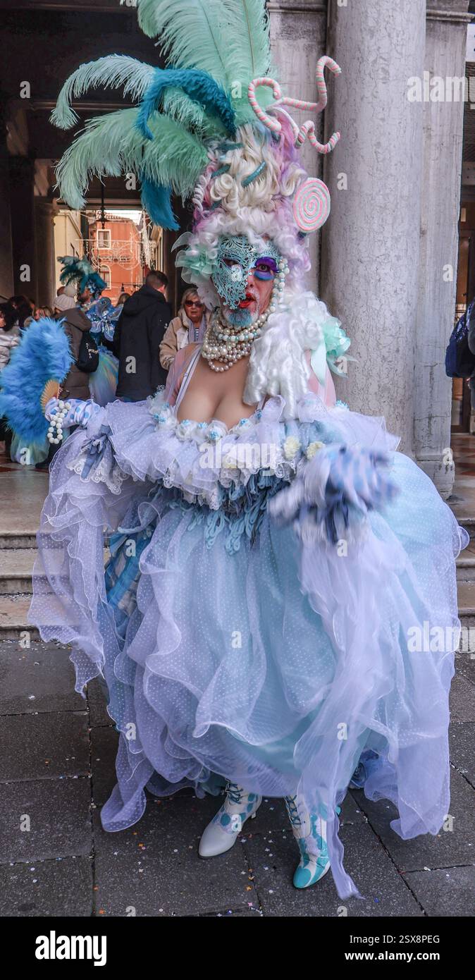 venice Italy 23 February 2025 Carnival goers dressed in splendid ...