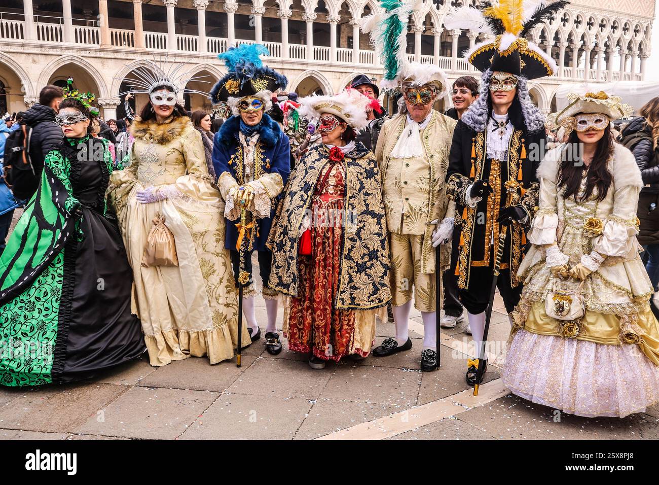 venice Italy 23 February 2025 Carnival goers dressed in splendid ...